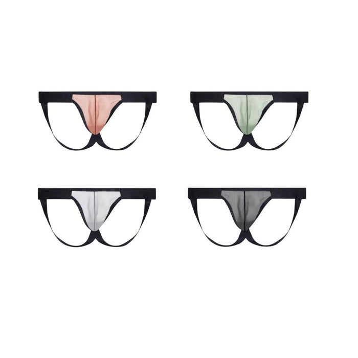 4-Pack Men’s Jacquard Ice Silk Jockstrap Thong - JEWYEE AY 1990 ...