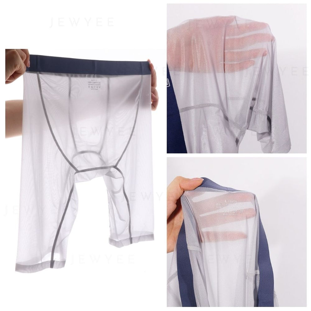 No-Chafe Pouch - Men's Ultra Thin Ice Silk Long Boxer Briefs (4-Pack ...