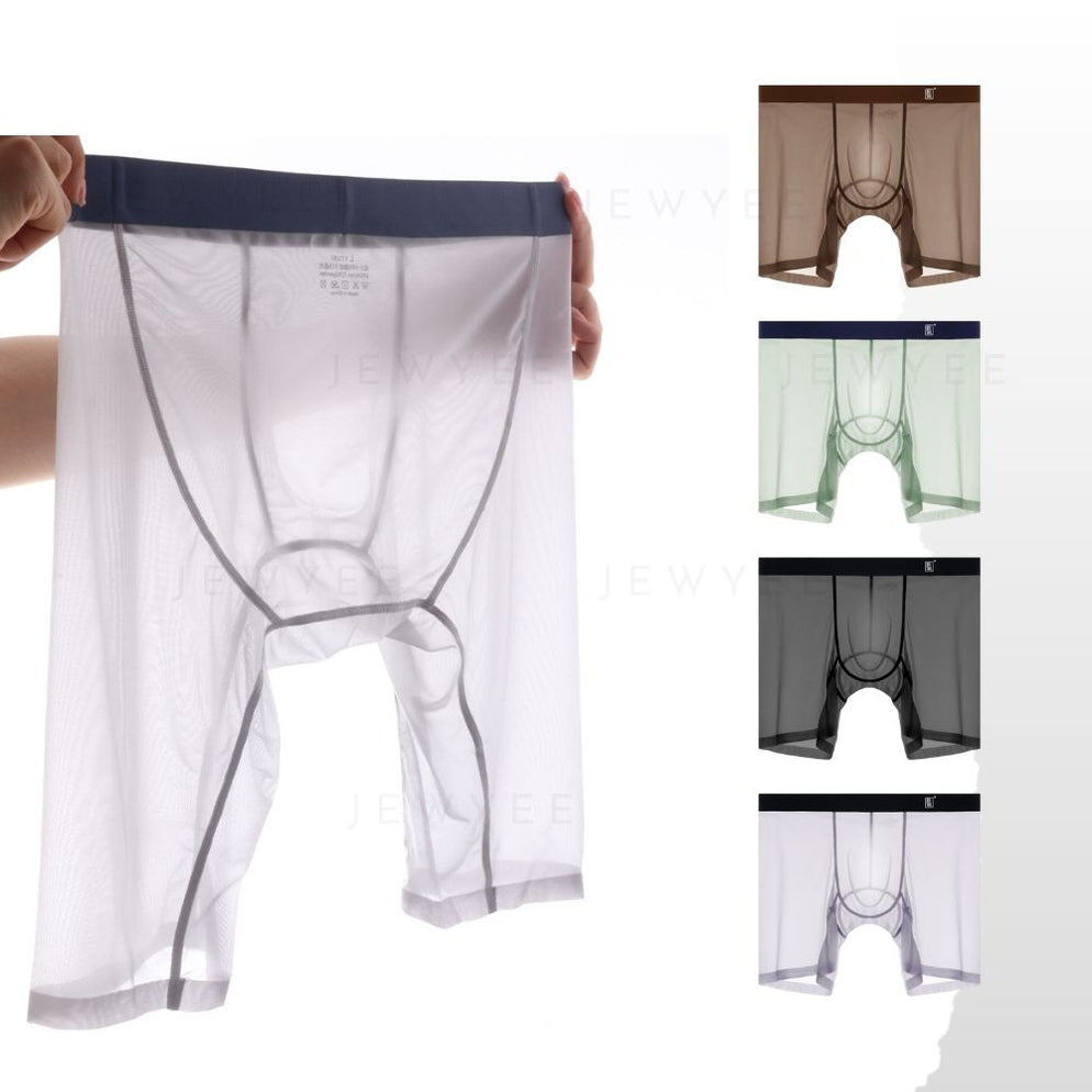 No-Chafe Pouch - Men's Ultra Thin Ice Silk Long Boxer Briefs (4-Pack ...